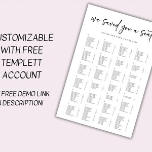 Extra Large Seating Chart Template | Custom Minimalist Modern Seating ...