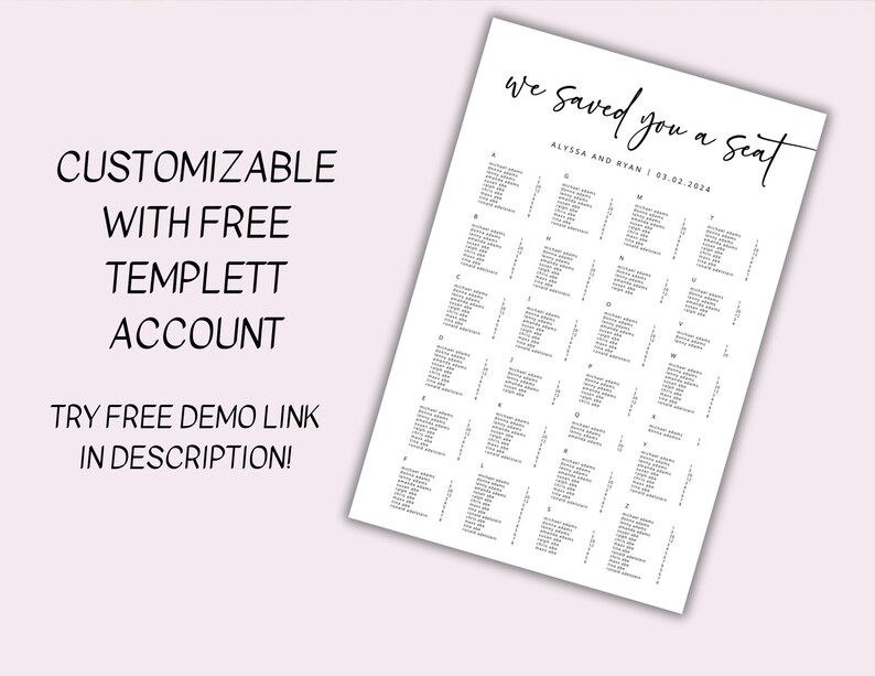 Extra Large Seating Chart Template Custom Minimalist Modern Seating ...