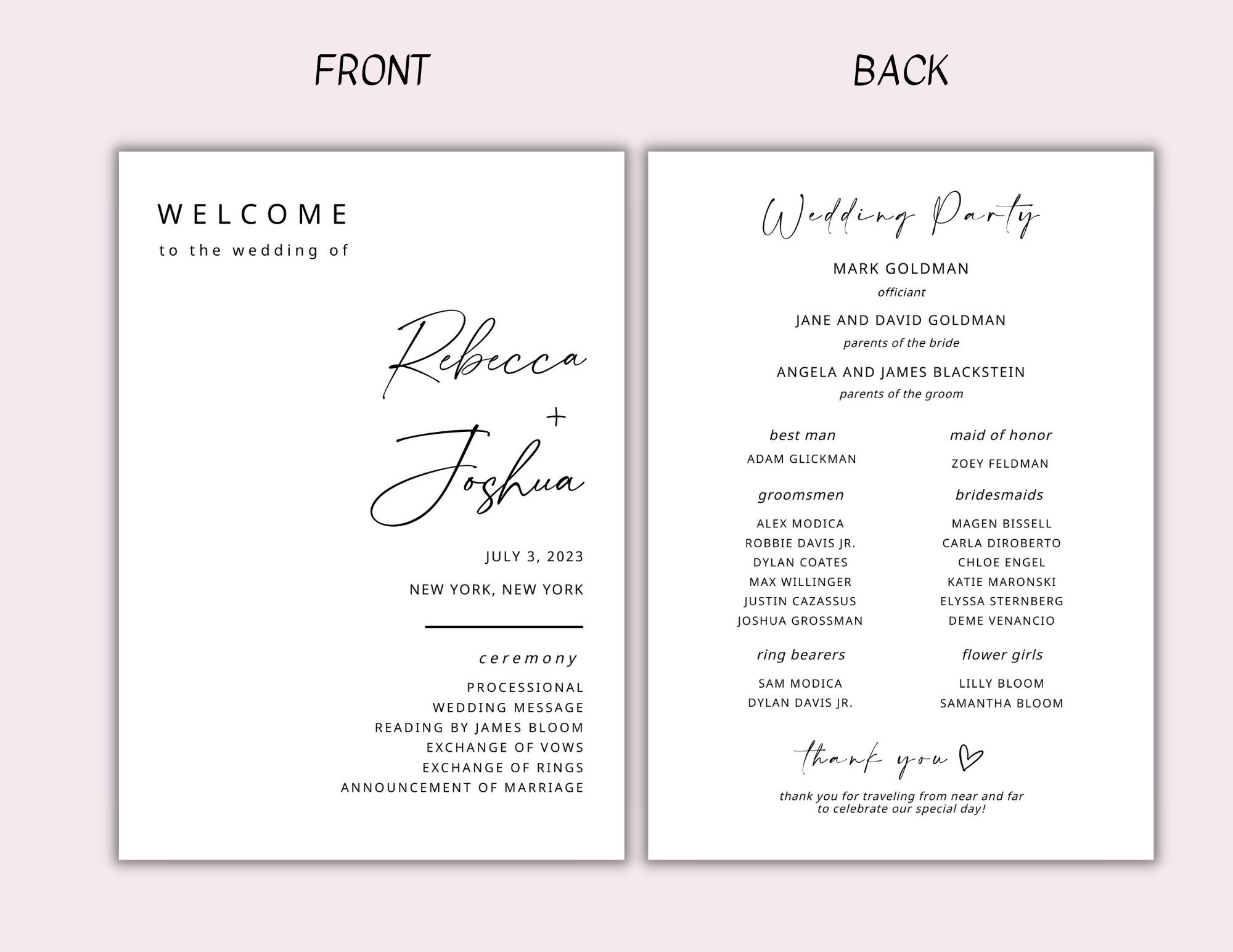 5x7 Elegant Wedding Ceremony Program Printable Wedding Program Template ...