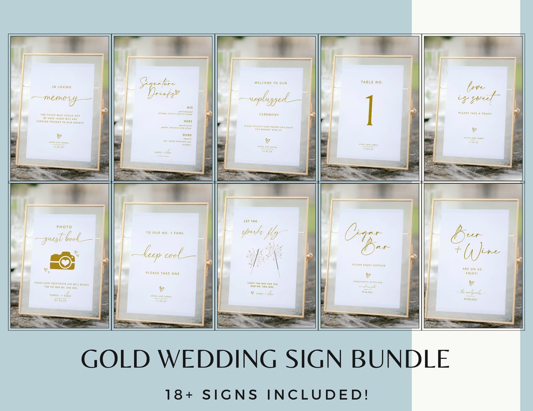 Gold Wedding Signage Template Bundle | Wedding Sign Bundle | Reception ...