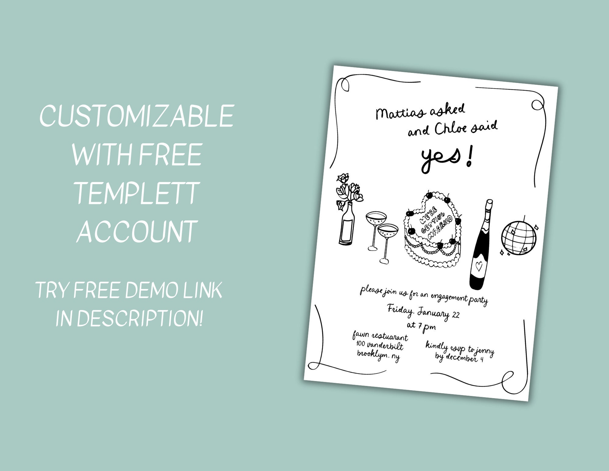 Hand Drawn Engagement Party Invitation Template, Whimsical Scribble ...