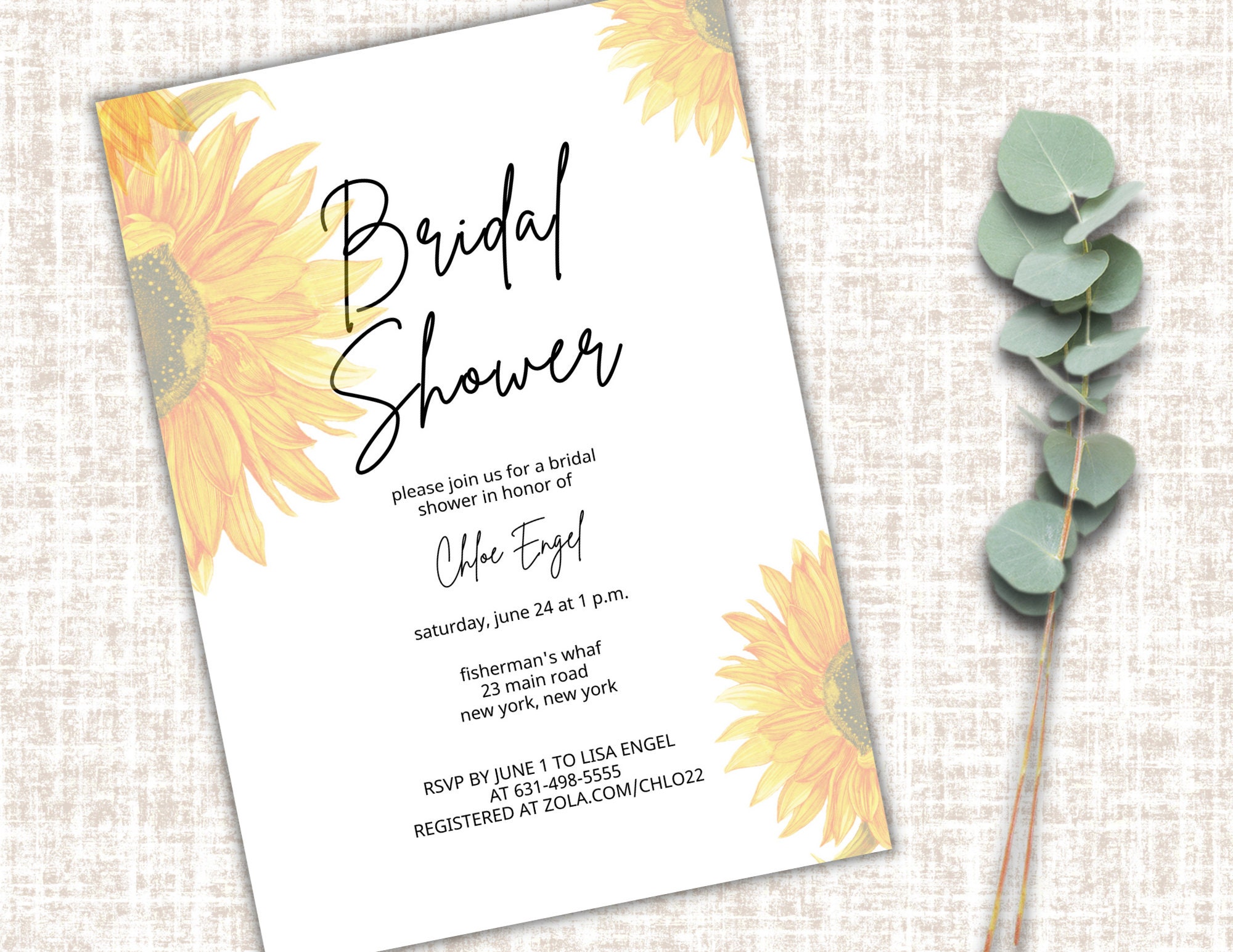 Sunflower Bridal Shower Invitation, Floral Bridal Invite Template ...