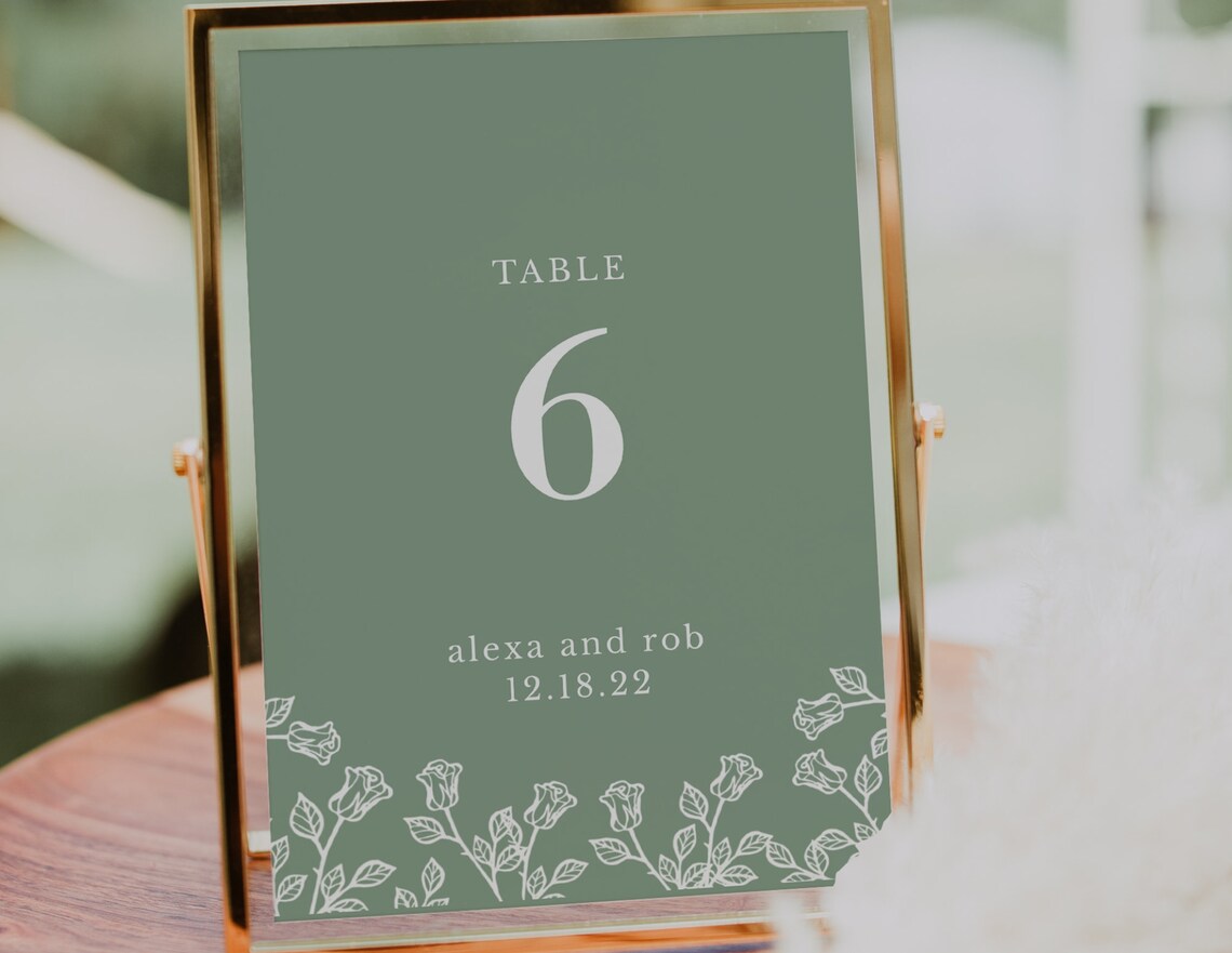 Sage Green Floral Wedding Table Numbers (5x7 Instant Download) - Etsy