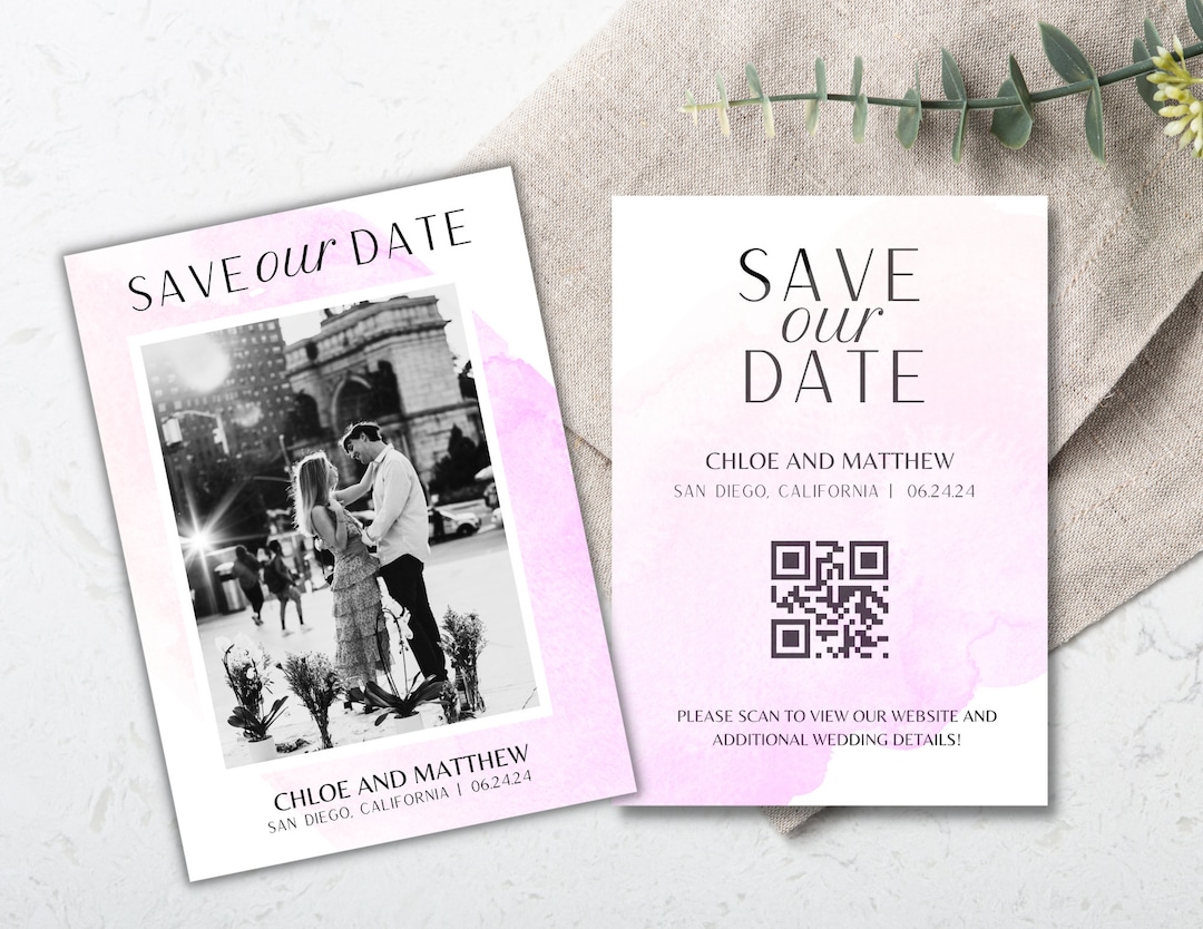 Save the Date With QR Code Wedding Details | Photo Save the Date QR ...