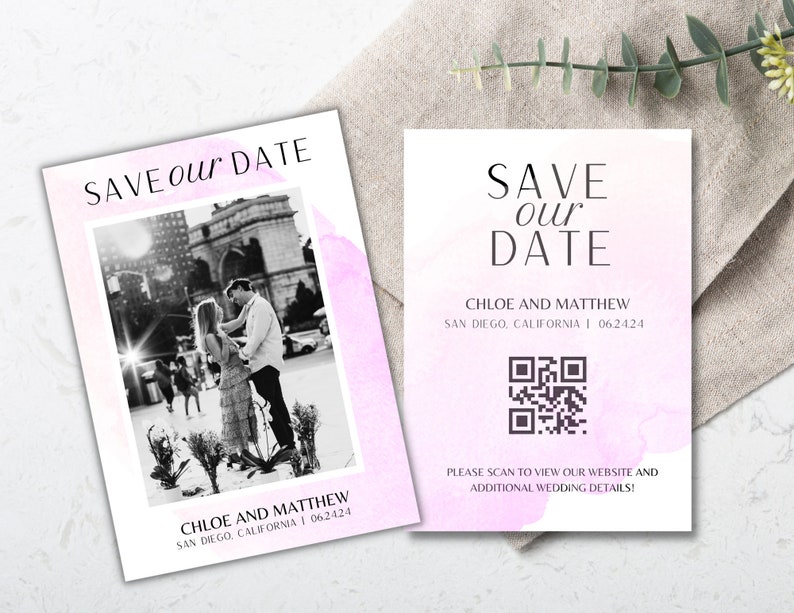 Save the Date With QR Code Wedding Details Photo Save the Date QR Code Save Our Date With Photo ...