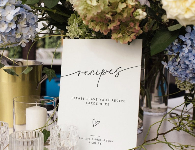 Recipe Card Sign Template Modern Printable Recipe Card Sign - Etsy