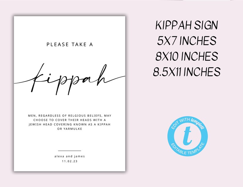 Kippot Sign Template Modern Minimalist Kippah Sign Modern Bar Mitzvah ...