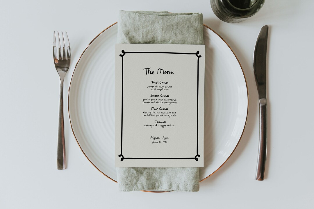 Simple Handwritten Wedding Menu Template, Minimalist Scribble ...