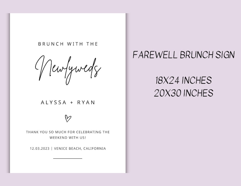 Wedding Brunch Sign Template: Minimalist Farewell Design (instant ...