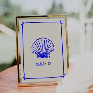 Beach Wedding table Numbers Template | Handdrawn Seashell Table Numbers ...