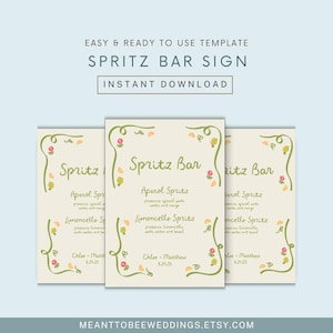 Spritz Bar Sign Template | Unique Cocktail Bar Sign | Handdrawn Wedding ...