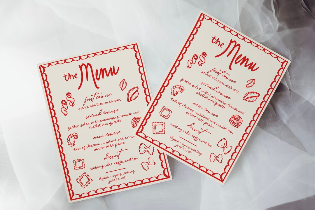 Italy Wedding Menu Template: Hand-drawn Scribble Illustration (digital ...