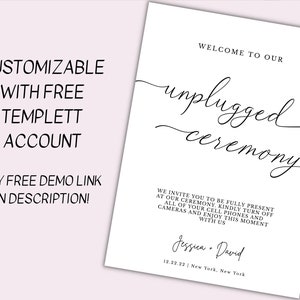 Personalized Unplugged Ceremony Sign | No Phones Sign | Printable ...