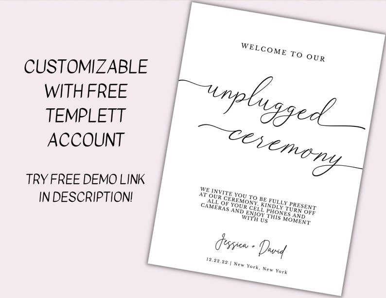 Personalized Unplugged Ceremony Sign No Phones Sign - Etsy