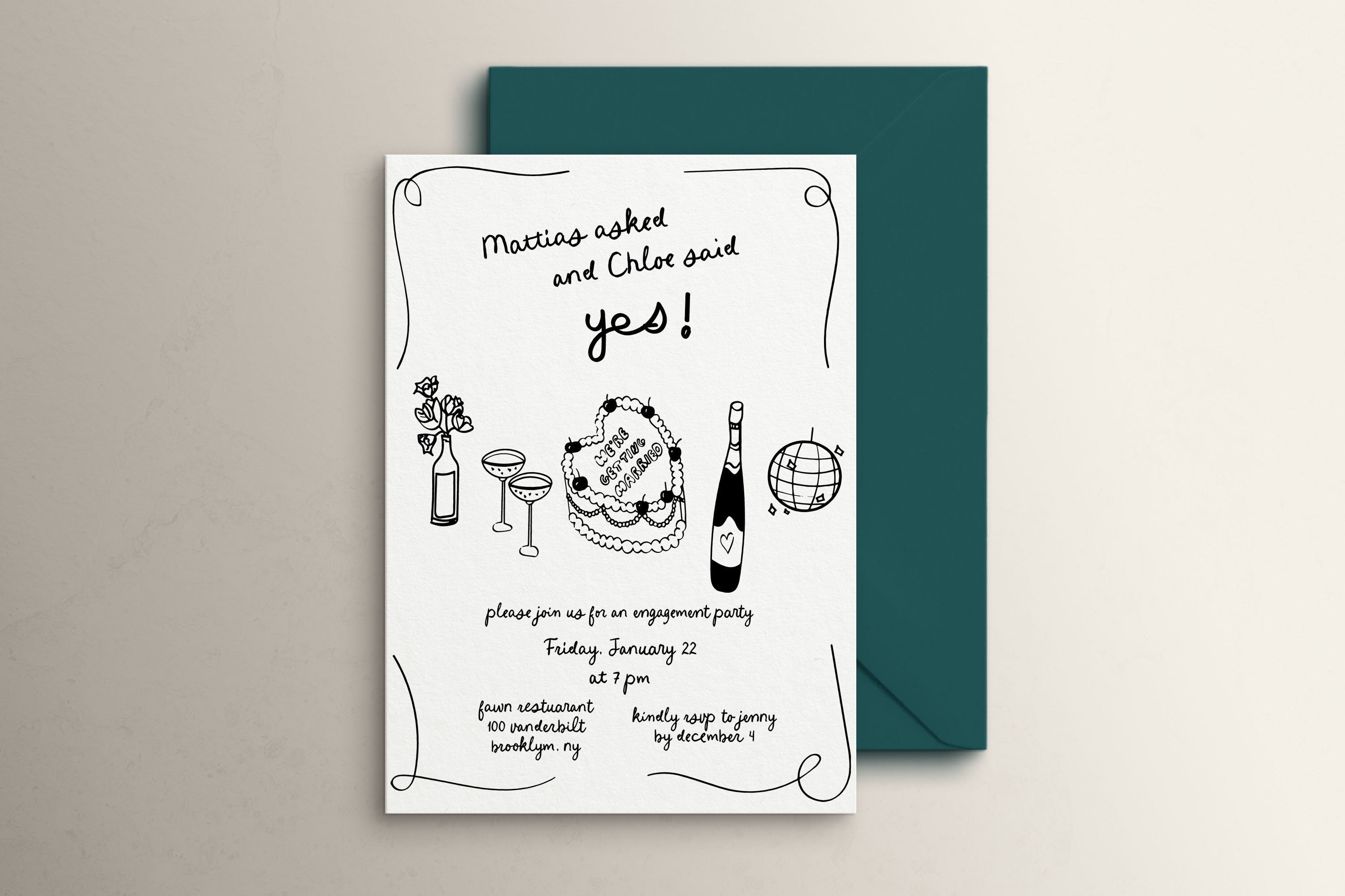 Hand Drawn Engagement Party Invitation Template, Whimsical Scribble ...