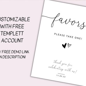 Favors Sign Template | Printable Favors Sign | Wedding Favors for Guest ...
