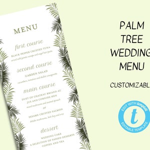 Beach Wedding Menu Template for Destination or Tropical Weddings | Palm ...