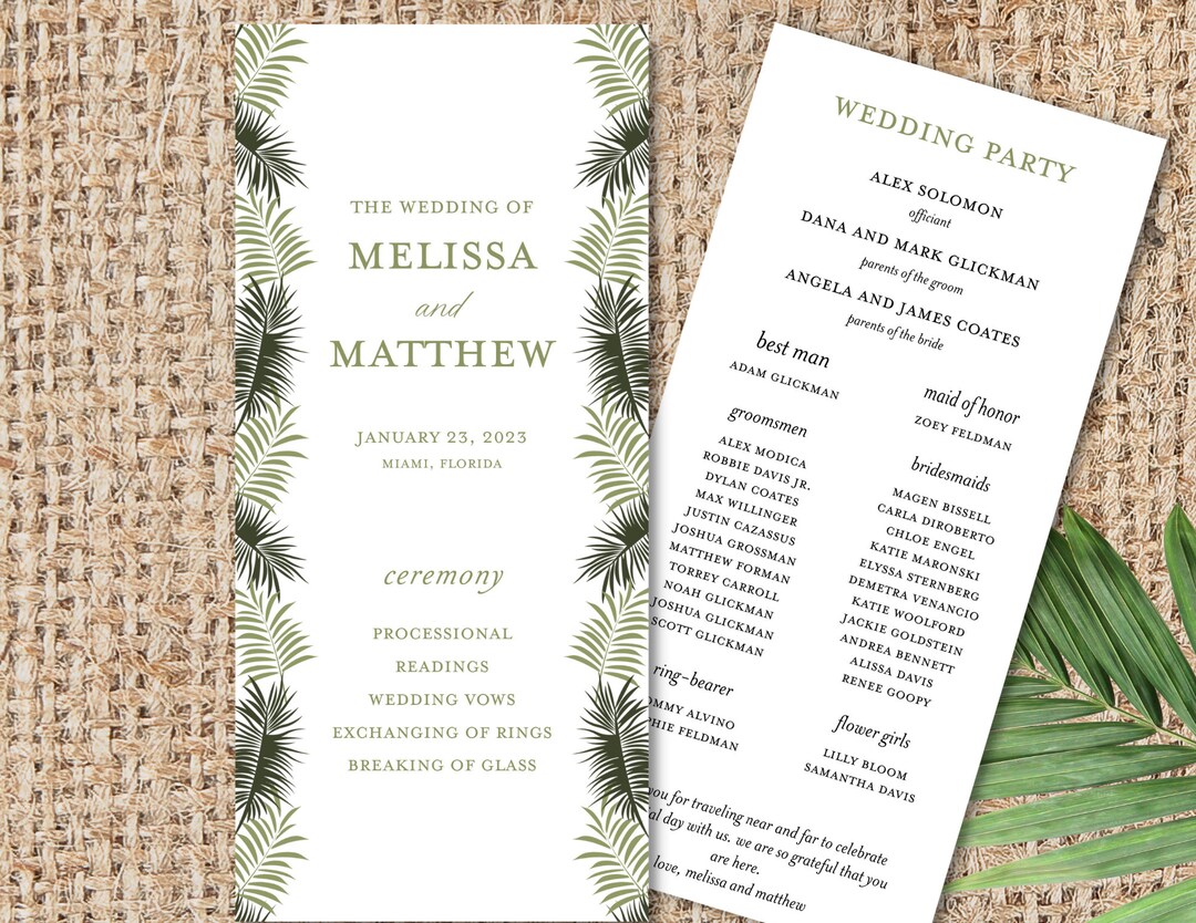 Beach Wedding Program Template for Tropical Destination Ceremonies ...