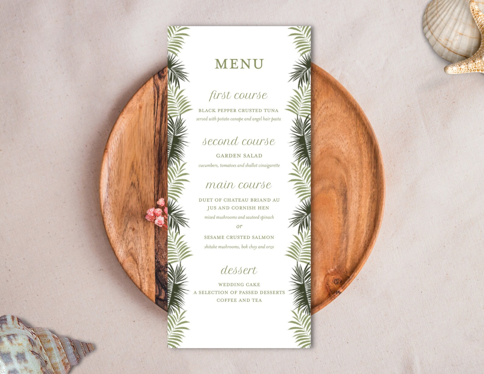 Beach Wedding Menu Template for Destination or Tropical Weddings Palm ...