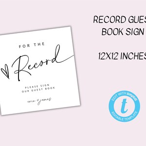 For the Record Sign Template | Wedding Record Sign | Unique Guestbook ...