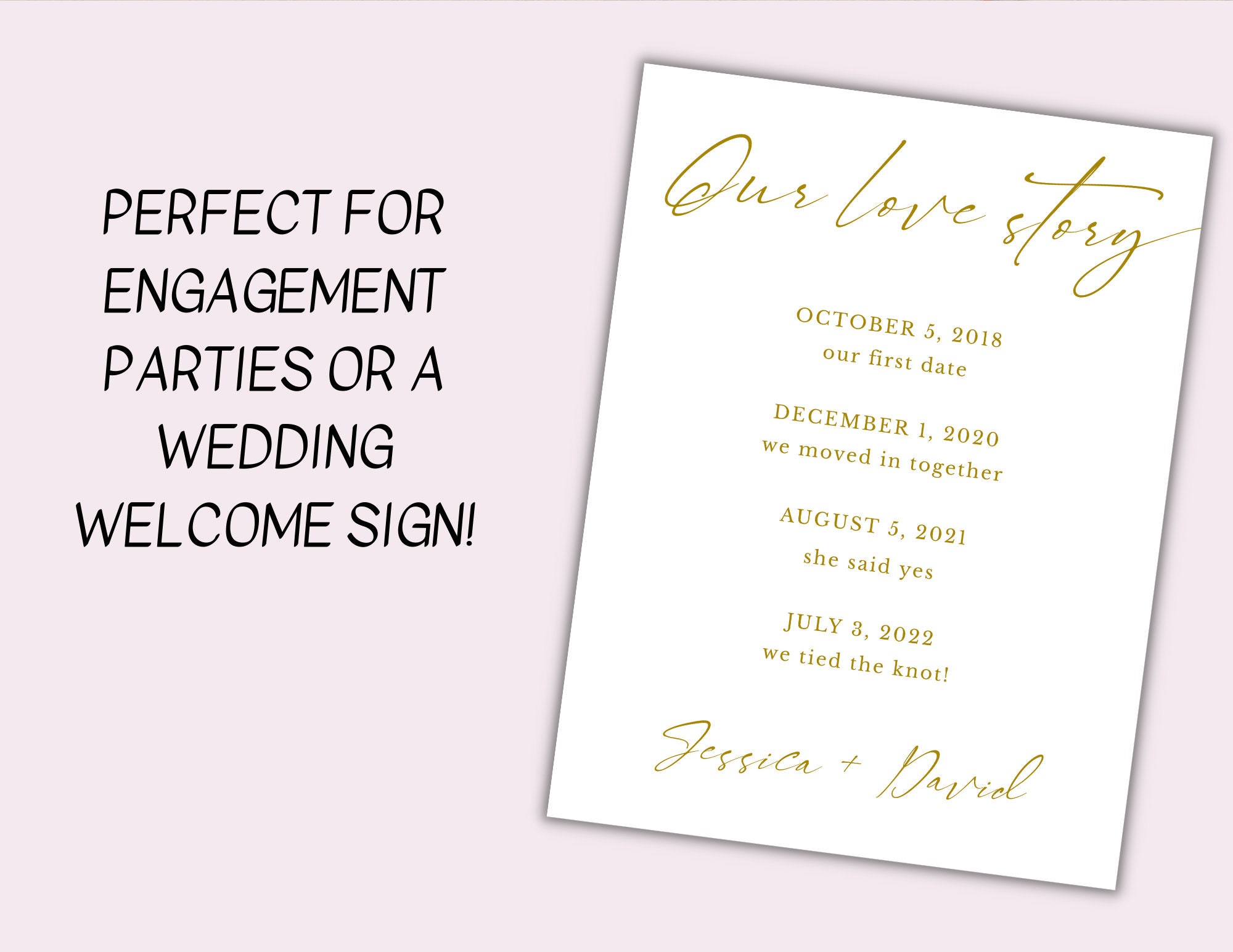 Our Love Story Sign Template Gold Important Dates Sign Wedding Welcome ...
