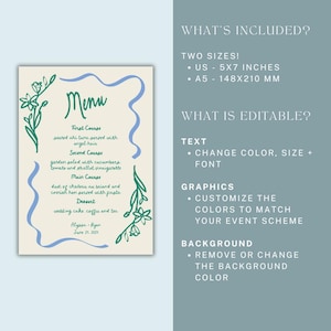Whimsical Colorful Wedding Menu Template, Hand Drawn Menu, Wavy Doodle ...