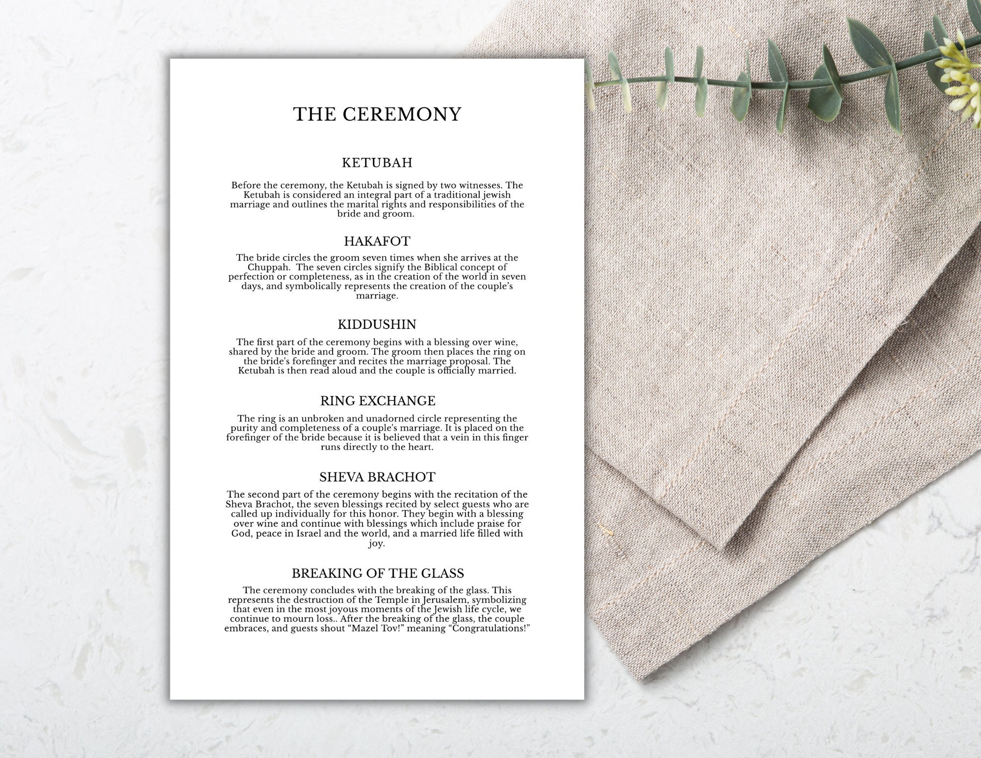 Jewish Wedding Explainer Insert, Jewish Wedding Guide, Jewish Wedding ...