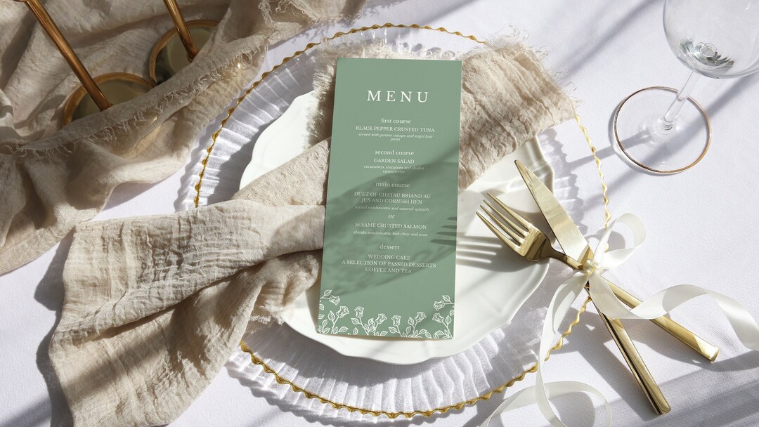 Sage Green Wedding Menu Template: Modern Boho Floral (instant Download ...
