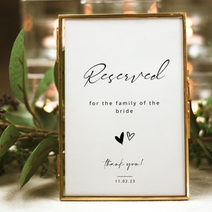 Reserved Seating Sign Template | Reserved Wedding Seating Sign ...