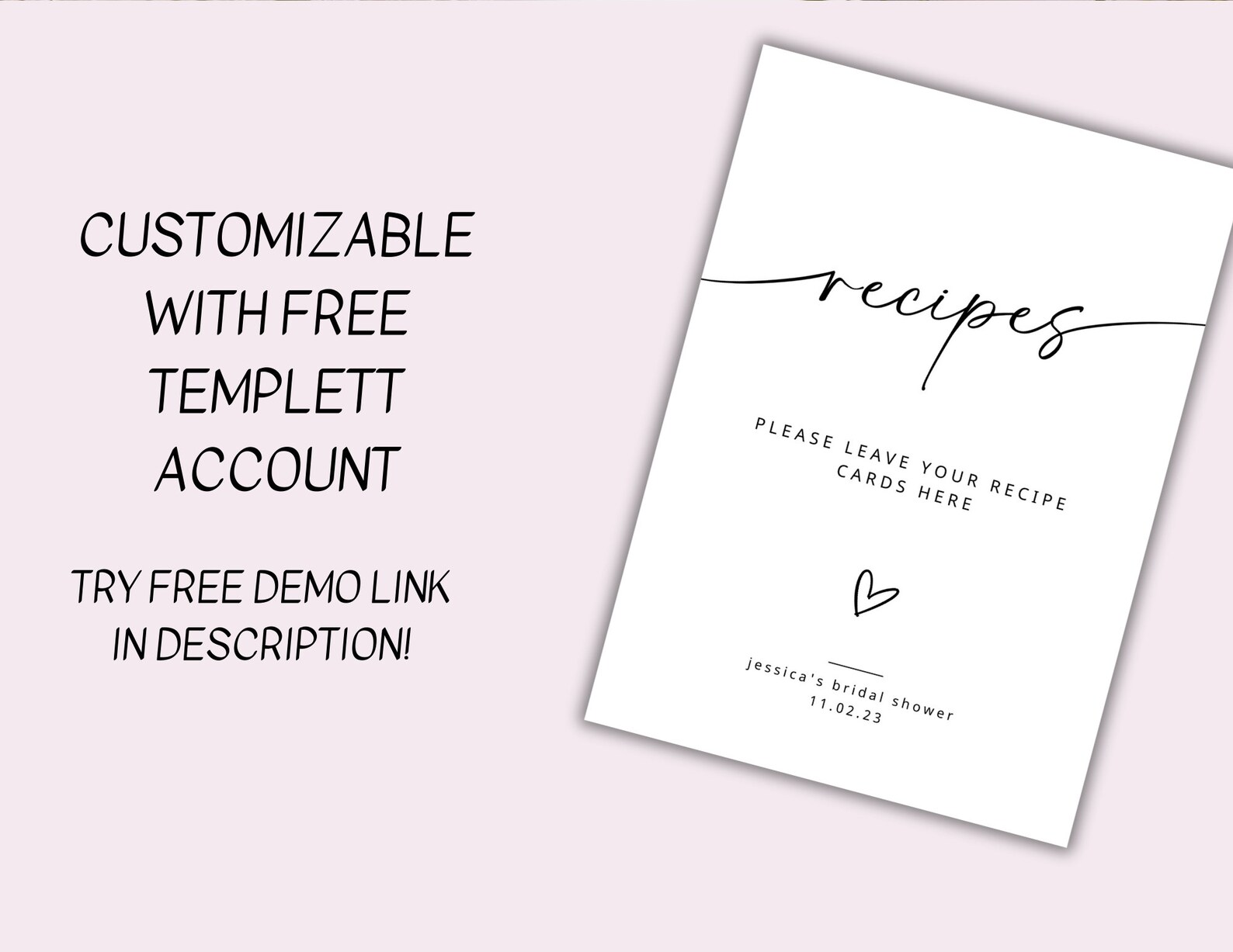 Recipe Card Sign Template Modern Printable Recipe Card Sign - Etsy