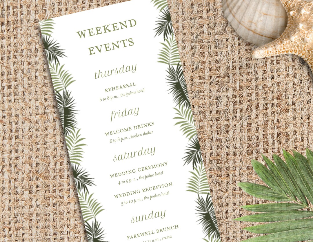Beach Wedding Itinerary Template, Tropical Weekend Destination Wedding ...