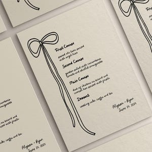 Handdrawn Bow Wedding Menu Template: Elegant Rehearsal Dinner (digital ...