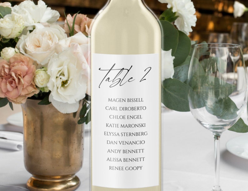 Seating Chart Wine Label Modern Wine Label Seating Plan Wedding Seating ...