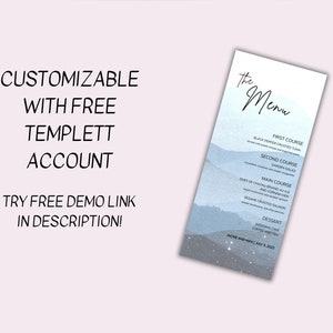 Mountain Wedding Menu Template | Printable Blue Mountain Menu | Blue ...
