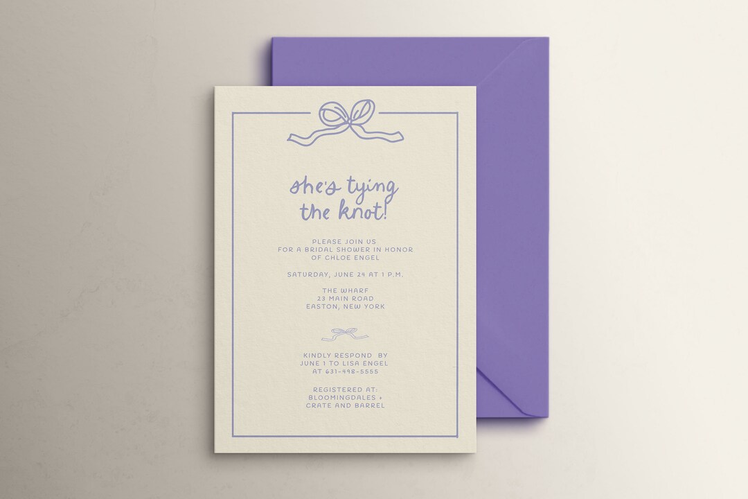 She's Tying the Knot Invite Template, Hand Drawn Bow Bridal Shower ...