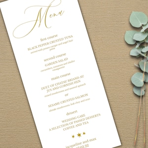 Gold Calligraphy Wedding Menu With Stars, Formal Script Printable ...