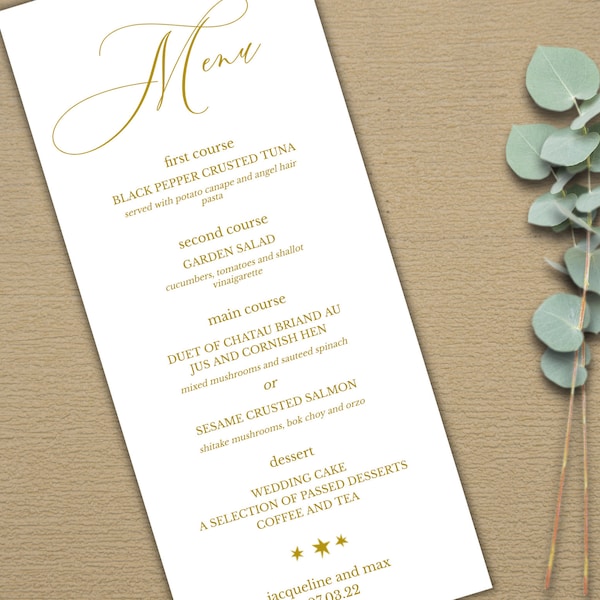Gold Foil Menu - Etsy