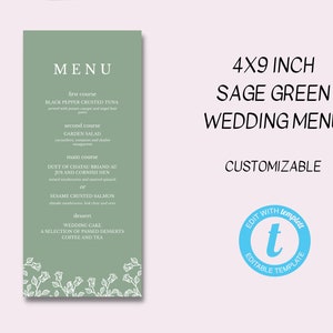 Sage Green Wedding Menu Template: Modern Boho Floral (instant Download ...