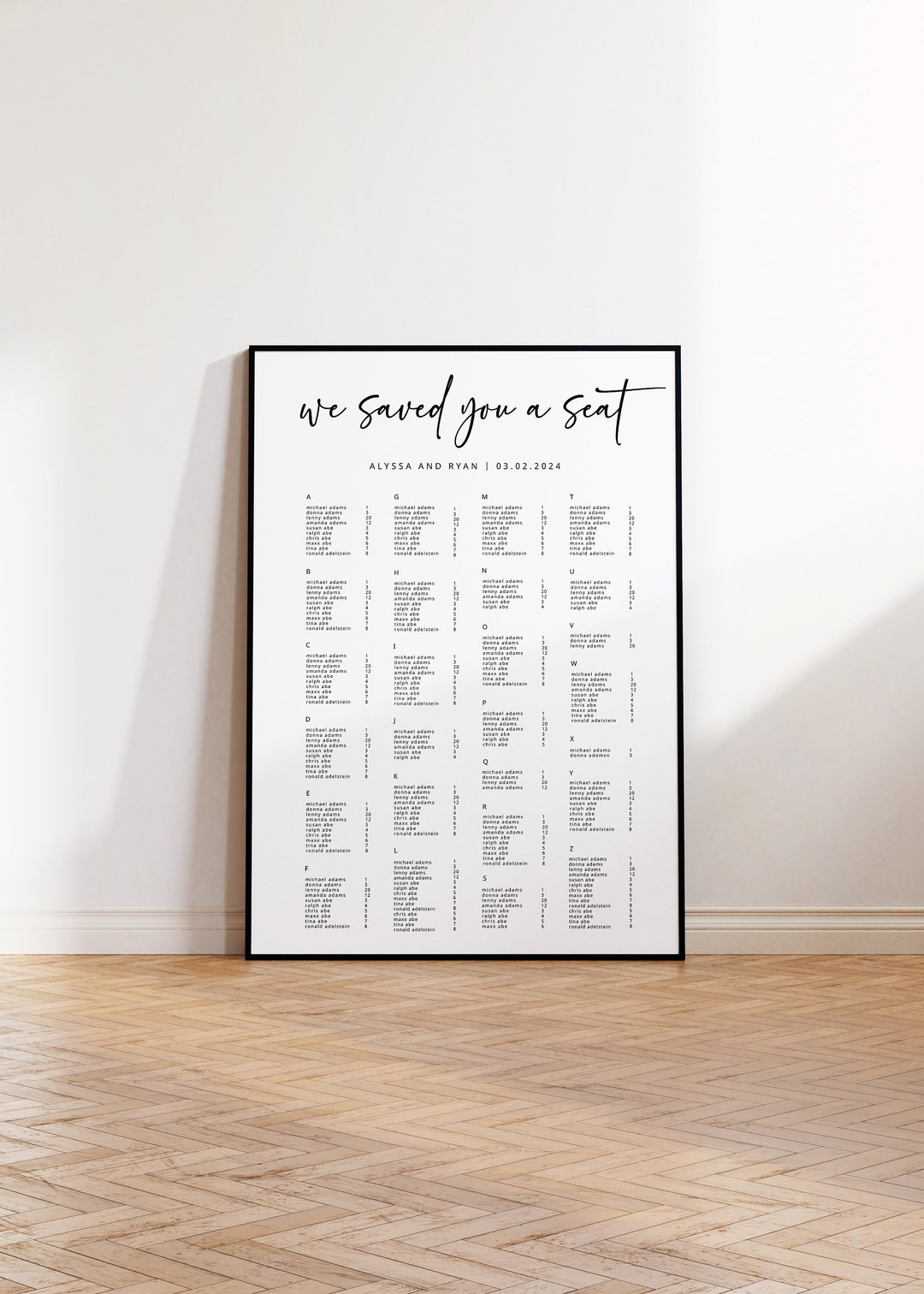 Extra Large Seating Chart Template | Custom Minimalist Modern Seating ...
