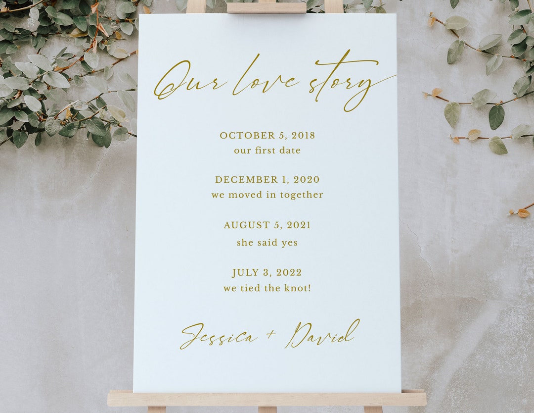 Our Love Story Sign Template | Gold Important Dates Sign | Wedding ...
