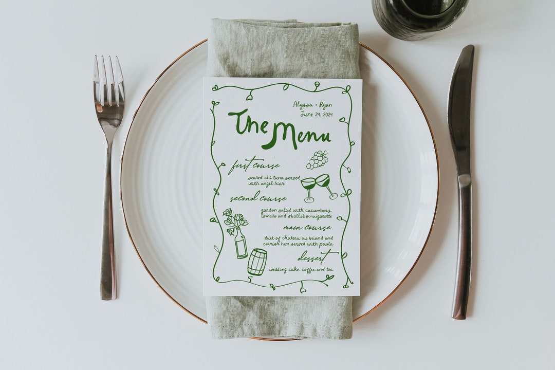 Hand Drawn Wedding Menu Template: Whimsical Scribble Design (instant ...
