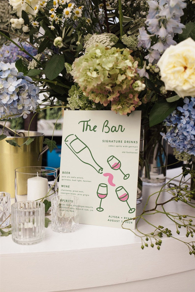 Hand-drawn Wedding Bar Menu Template: Whimsical Drinks Sign (printable ...