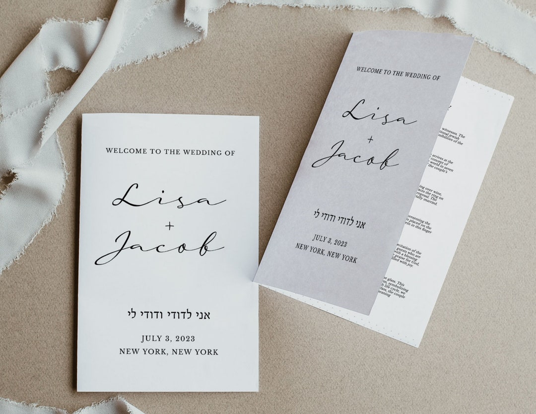 Jewish Wedding Program Template: Minimalist Ceremony Guide (digital ...