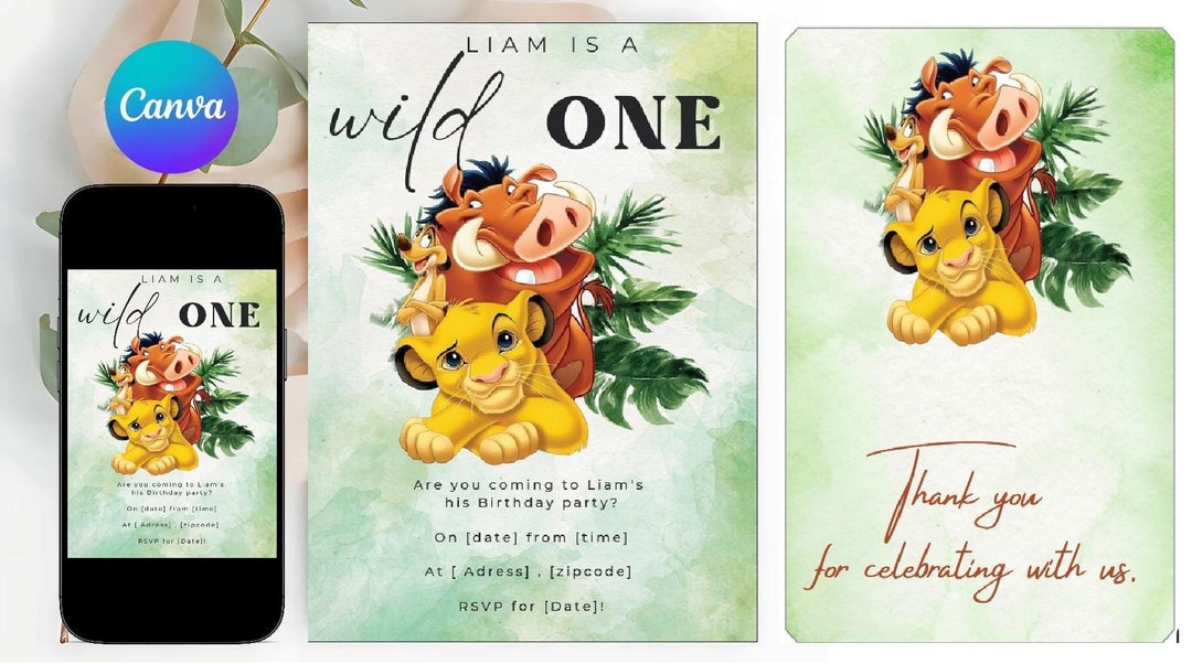 Editable Simba Birthday Invitation Template, Printable Birthday Party ...