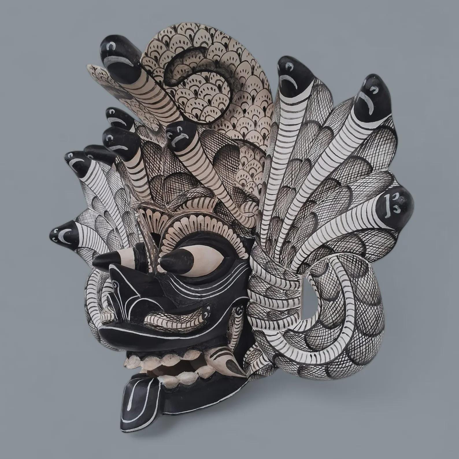 Traditional Cobra Decorative Tiki Mask|black & White Cobra Protection ...