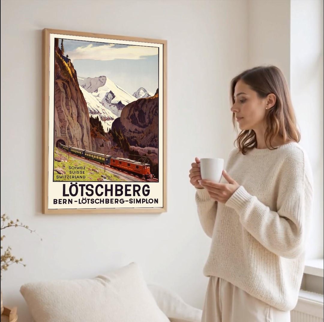 9 Vintage Swiss Alps Travel Poster Lotschberg Simplon Retro Wall Art ...