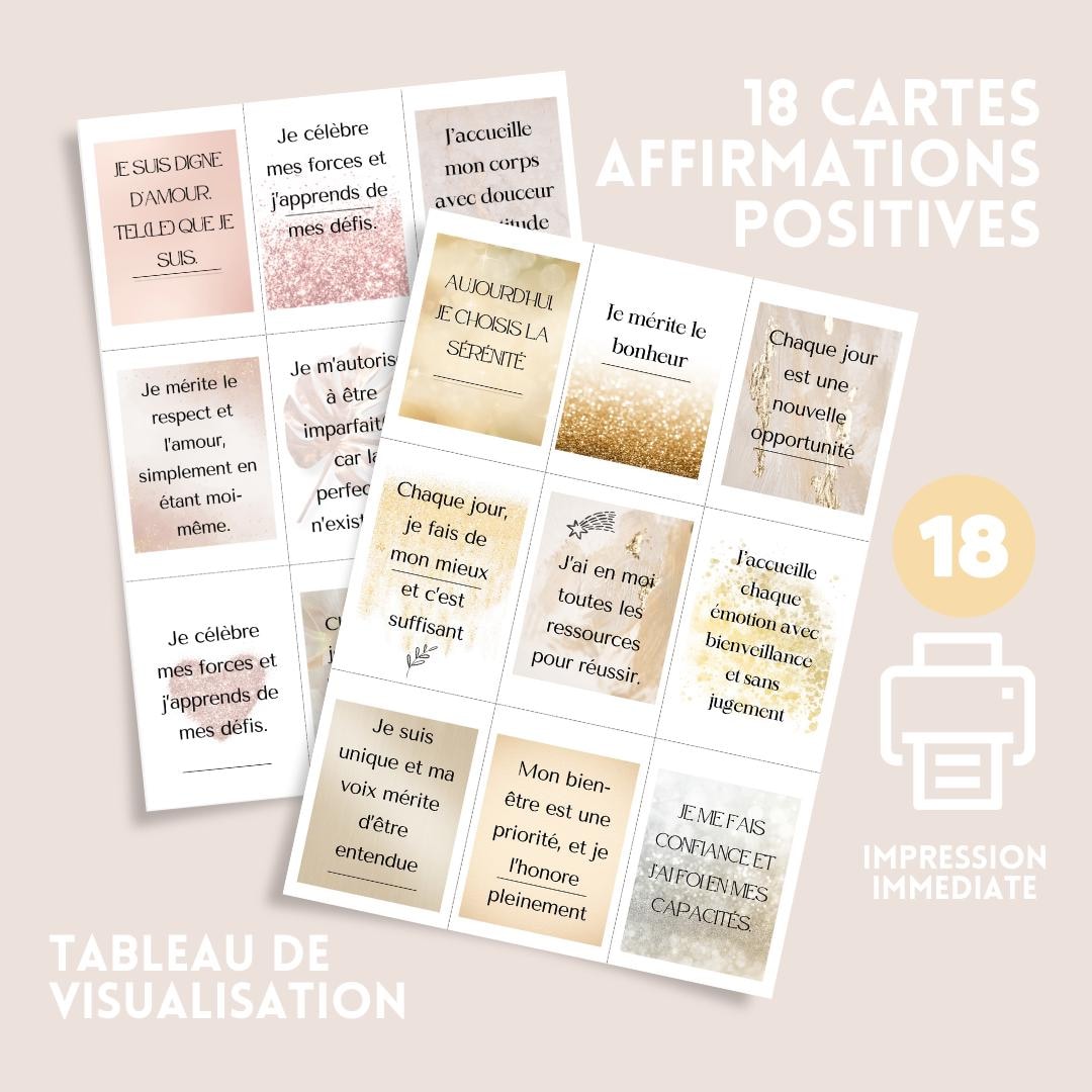 French Vision Board, Printable Positive Affirmations Card, Gold and ...
