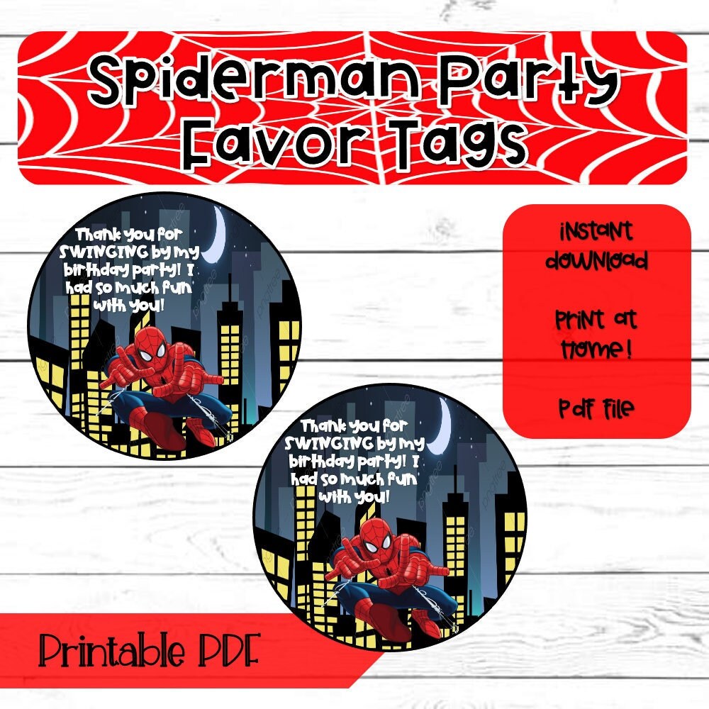 Spiderman Party Gift Tags- Thank You Gift Tags - Etsy