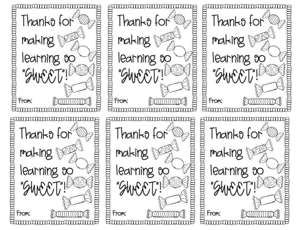 Candy Gift Tags for Teacher Back to School Teacher Appreciation Any ...