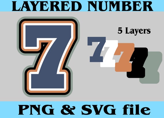 Layered Jersey Sport Number SEVEN 7 Digital Download Files for - Etsy